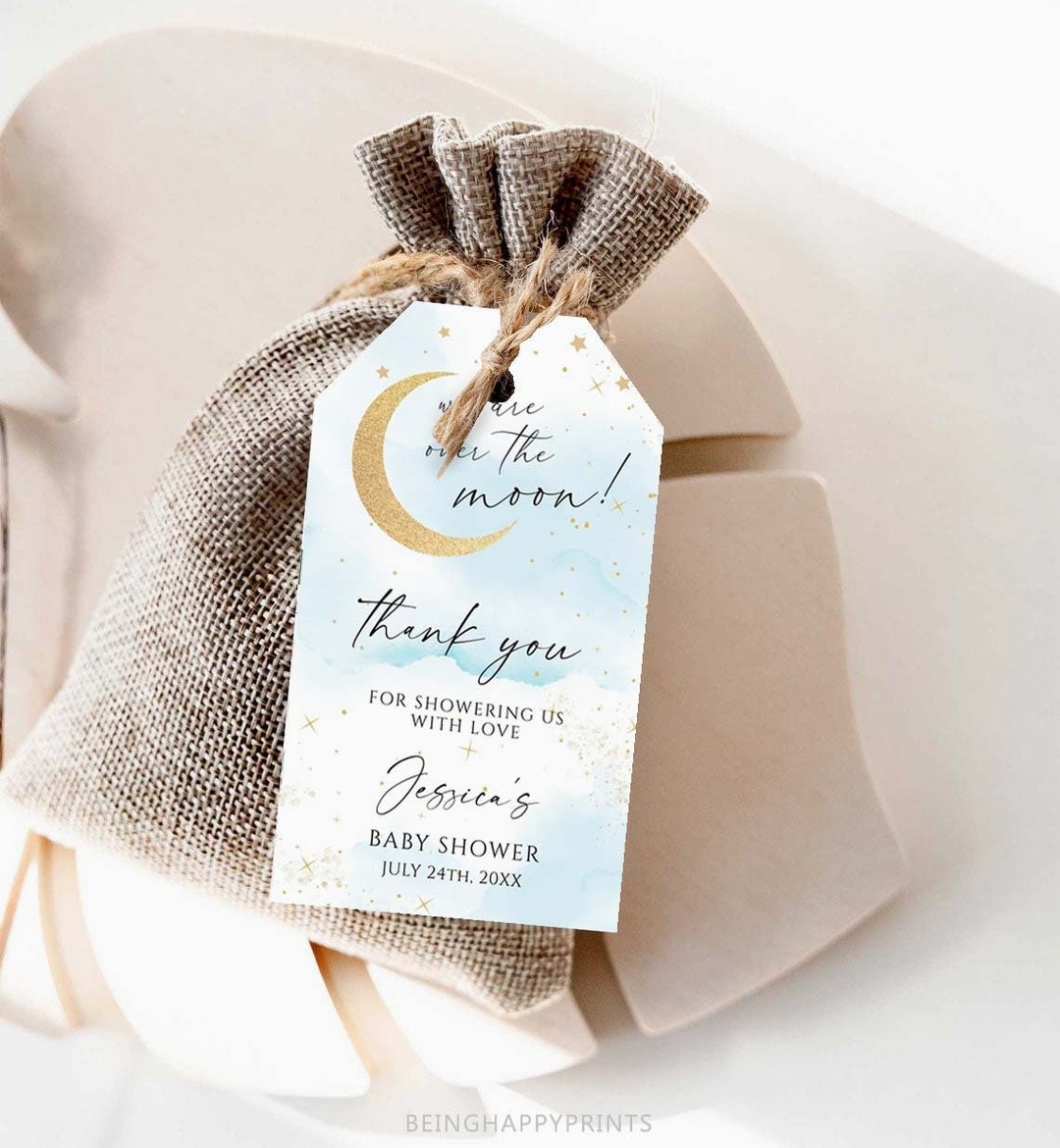 Over the Moon Baby Shower Favor Tags, Moon and Stars Baby Shower Favor ...