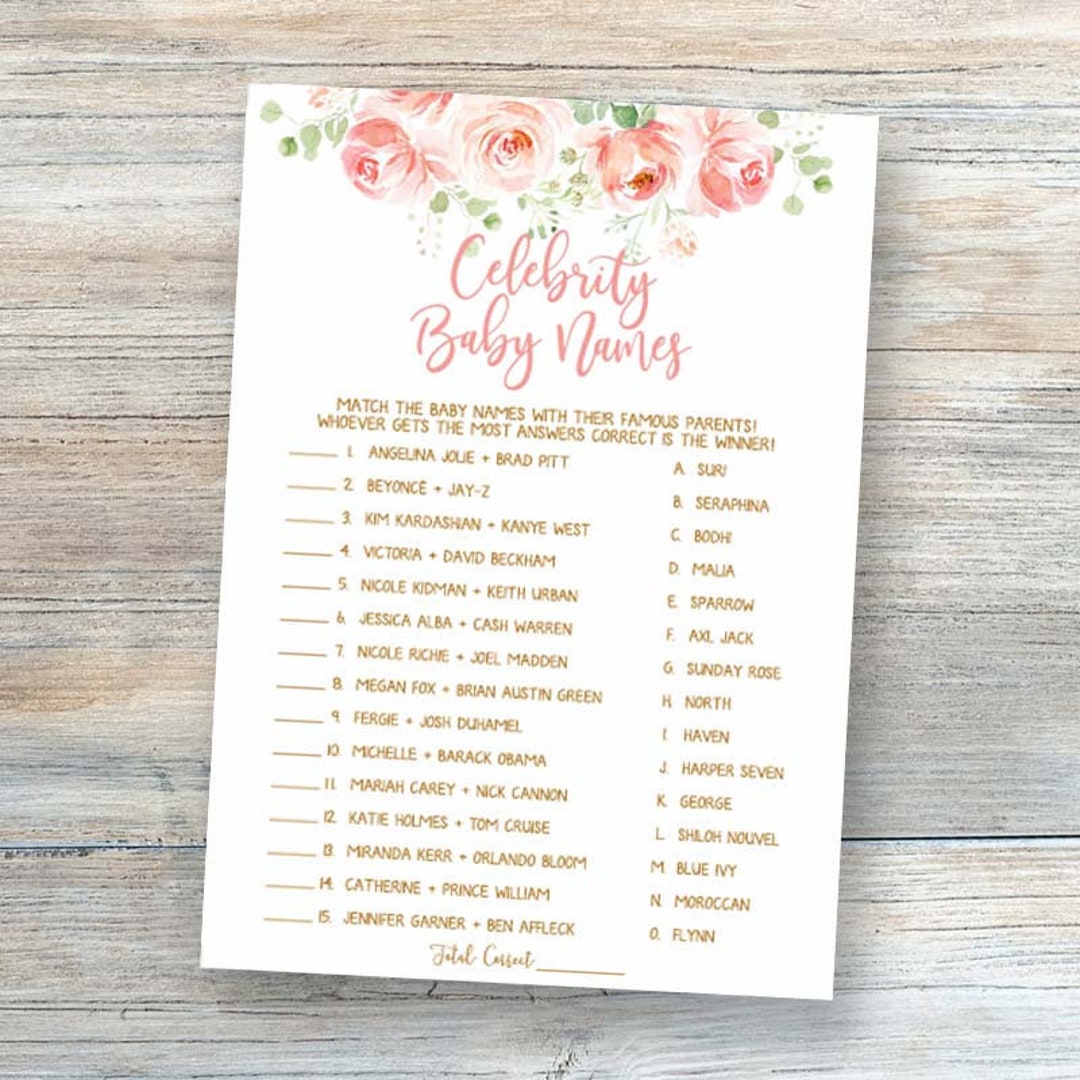 Celebrity Baby Game Floral Baby Shower Games Match Celebrity - Etsy