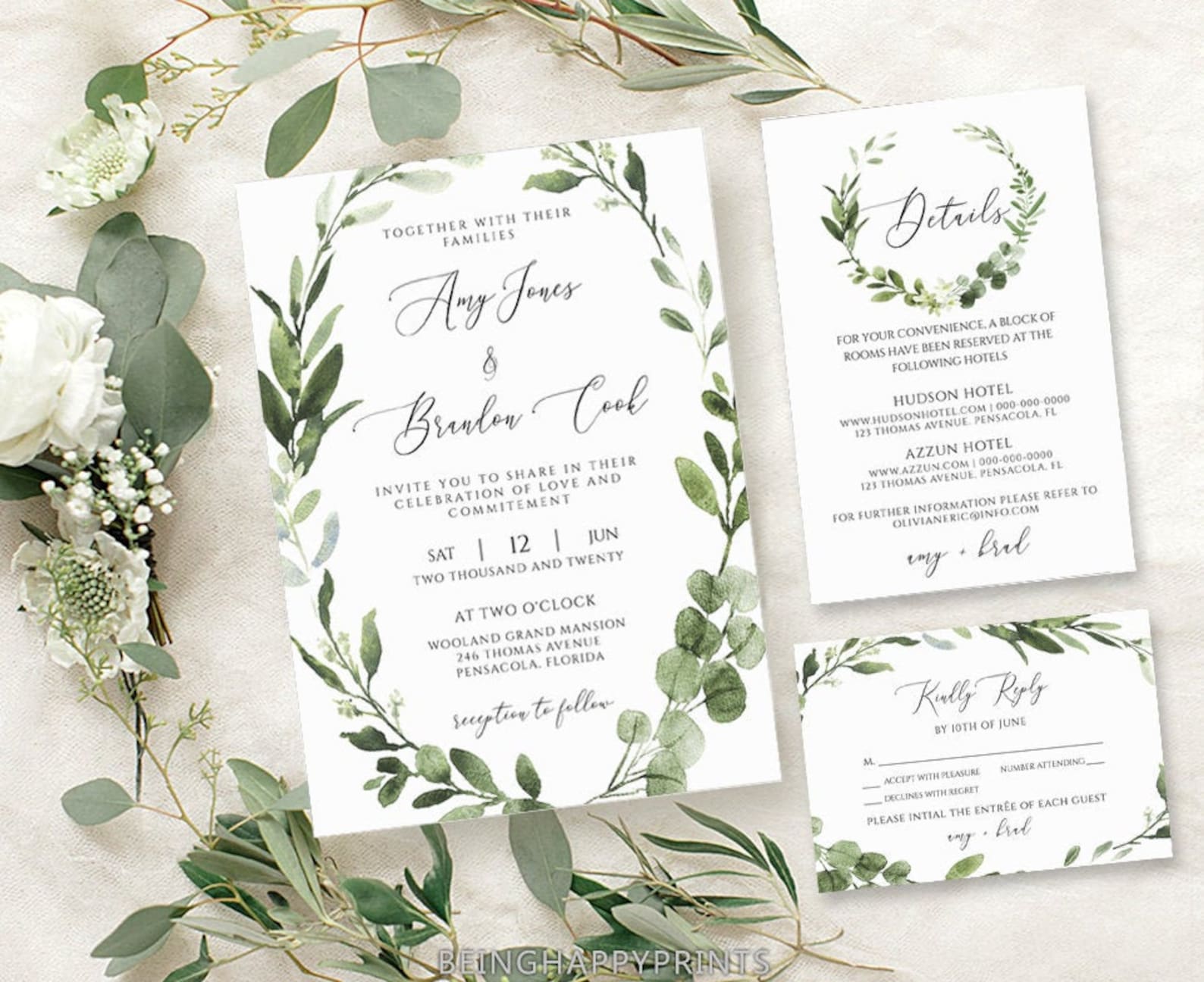 Printable Wedding Invitation Set Template Download, Wedding Invitations ...