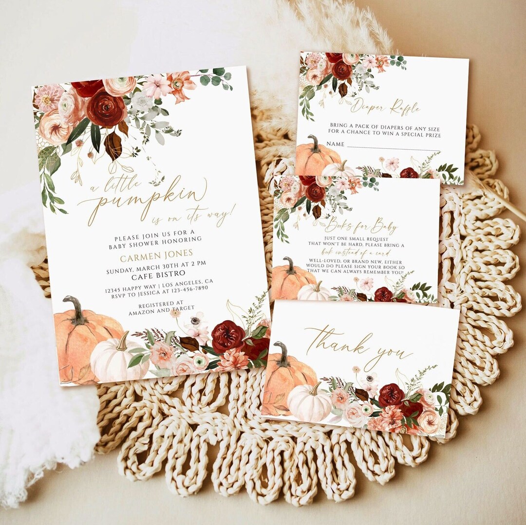 Little Pumpkin Baby Shower Invitation Set Template, Fall Baby Shower ...
