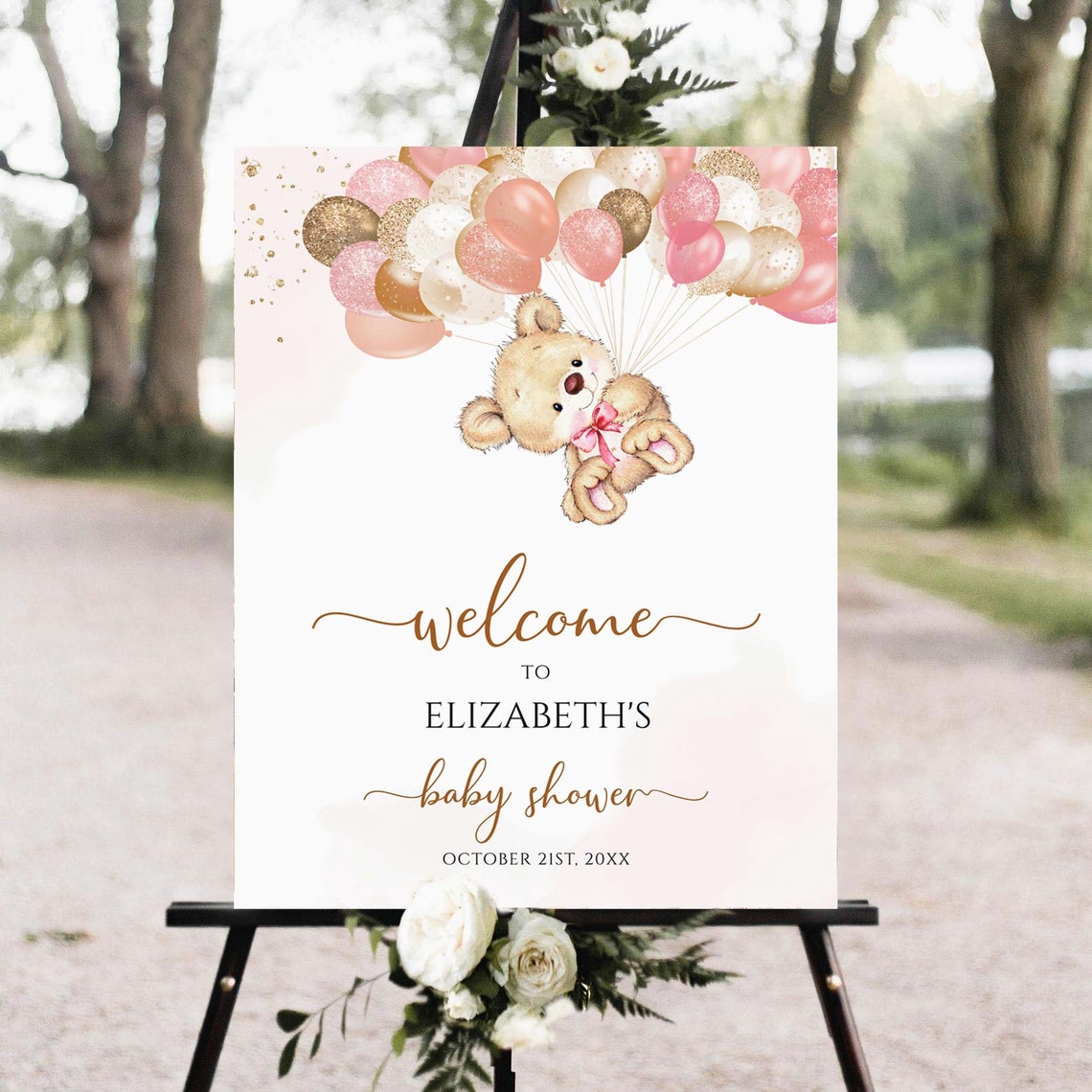 Editable Pink Teddy Bear Baby Shower Welcome Sign Bear Themed - Etsy