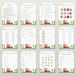 Farm Animal Baby Shower Games Bundle, Editable Baby Shower Games ...