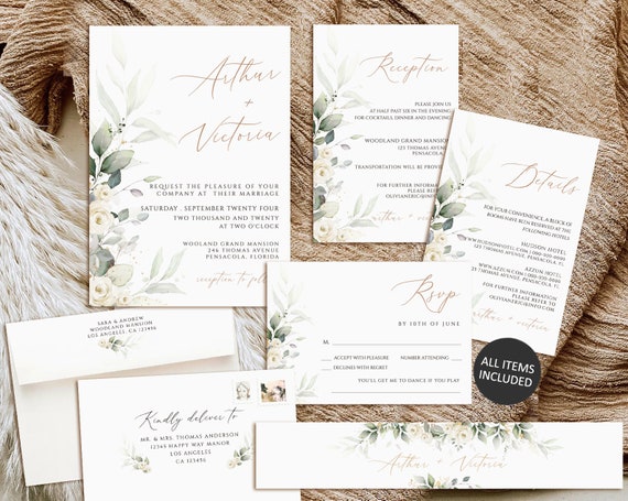 Greenery Wedding Invitation Set Floral Wedding Invitation - Etsy