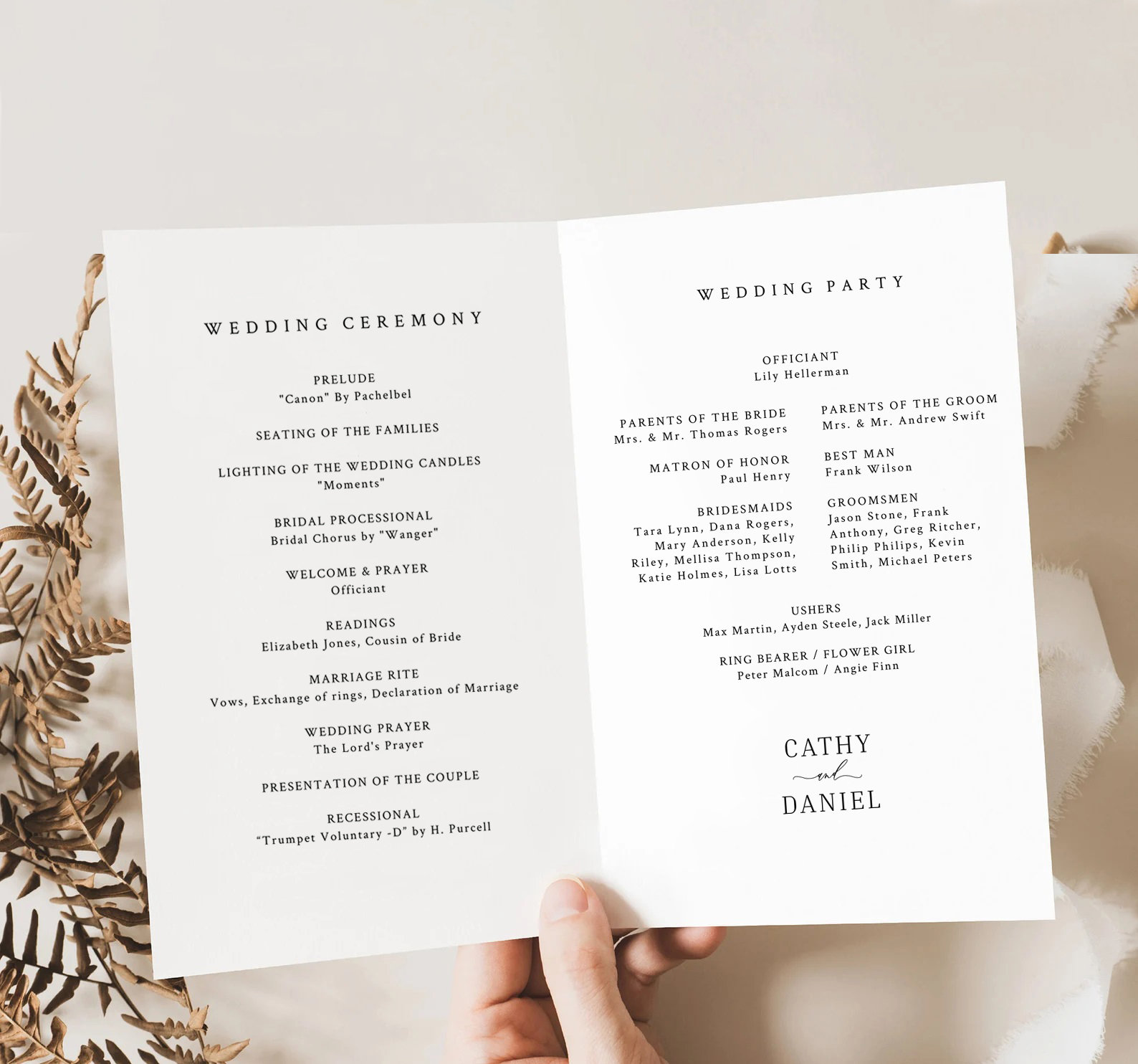 Modern Wedding Program Template Folded Minimalist Foldable - Etsy
