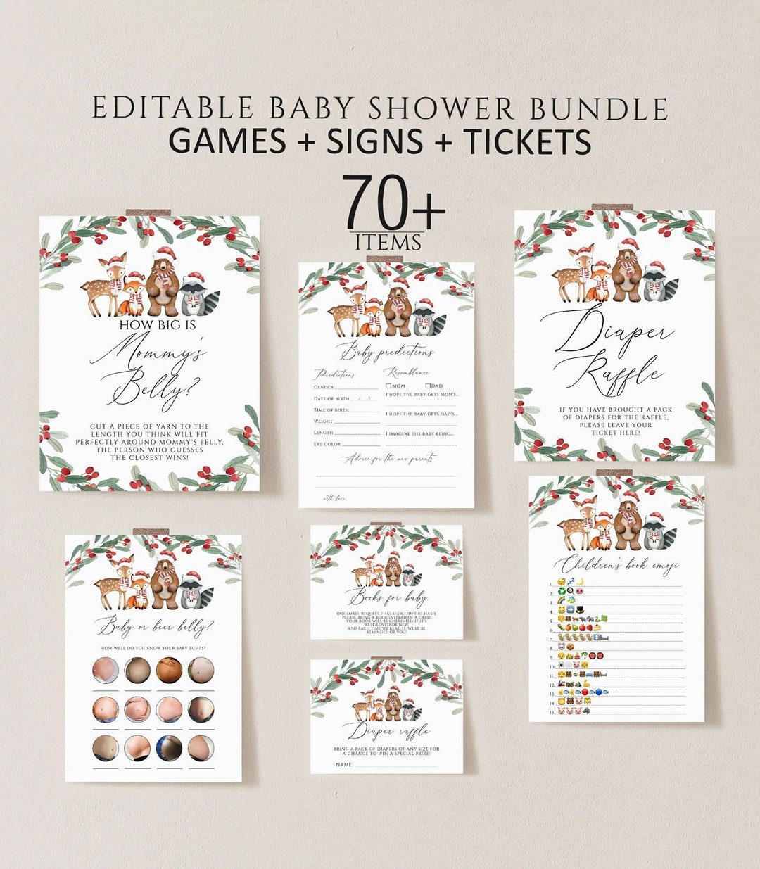 Christmas Baby Shower Game Bundle, Christmas Woodland Animals Games ...