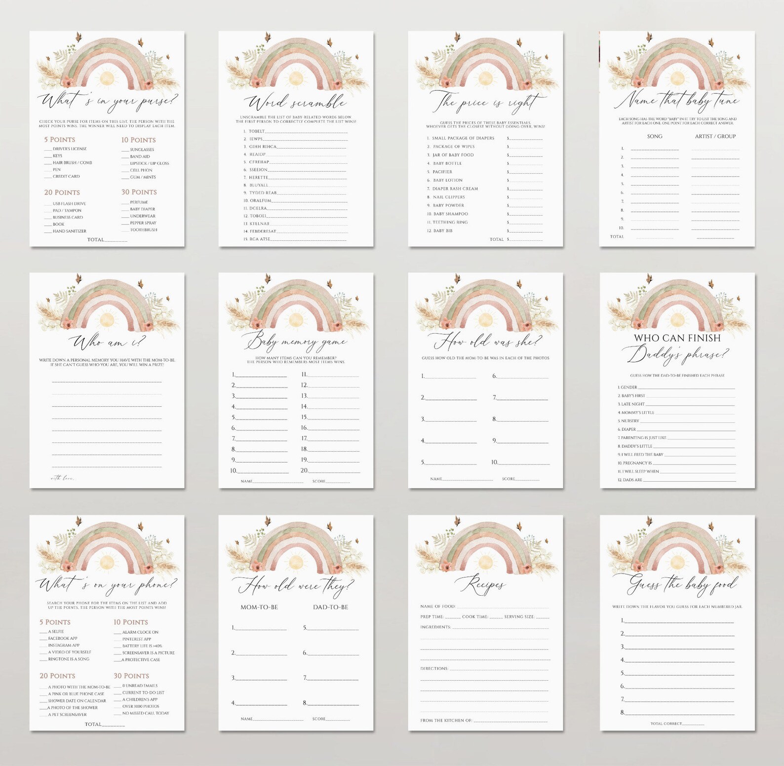 Boho Baby Shower Games Printable Editable Baby Shower Games - Etsy