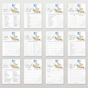 Teddy Bear Baby Shower Games Bundle, Editable Printable (digital ...