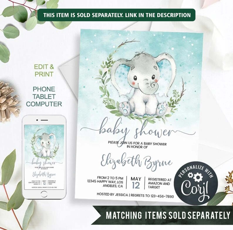 Blue Elephant Baby Shower Game Package Printable Elephant - Etsy