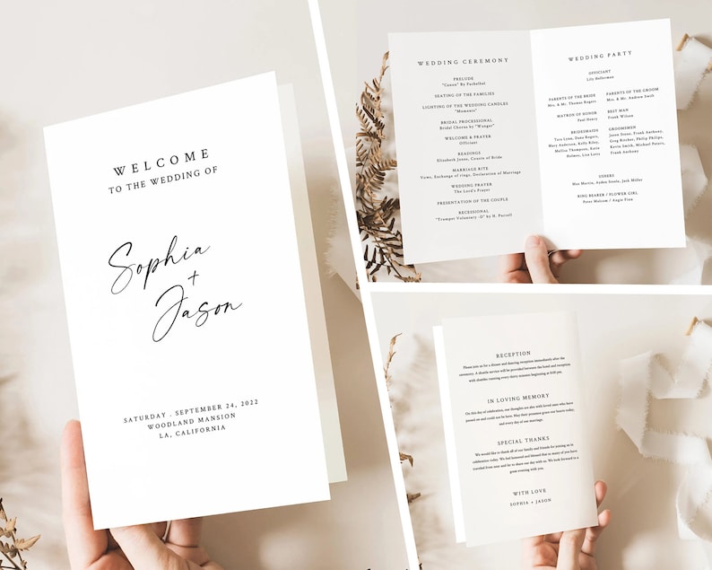 Minimalist Foldable Wedding Program Template Modern Wedding - Etsy