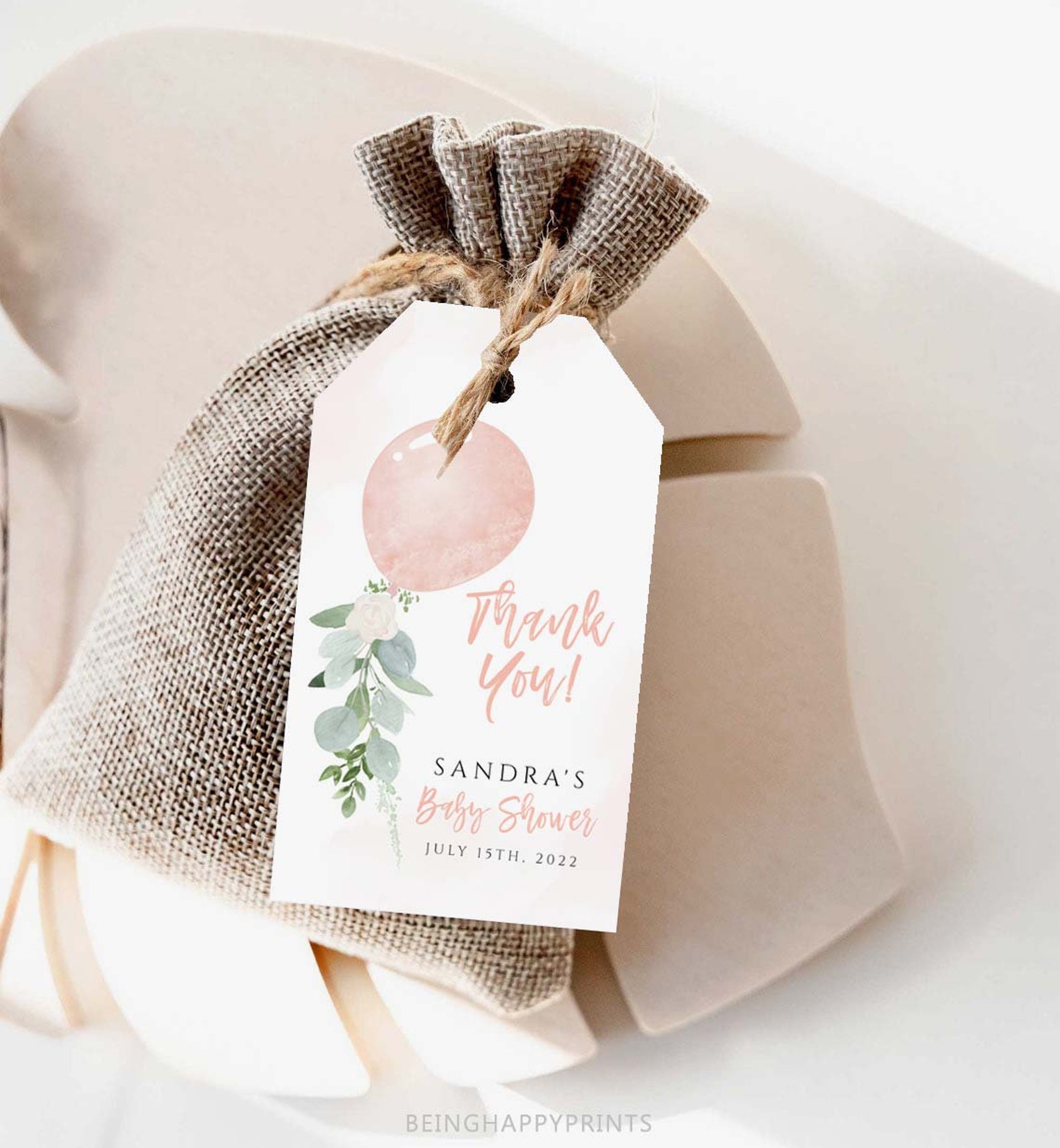 Editable Pink Balloon Favor Tags Thank You Favor Tag Balloon | Etsy