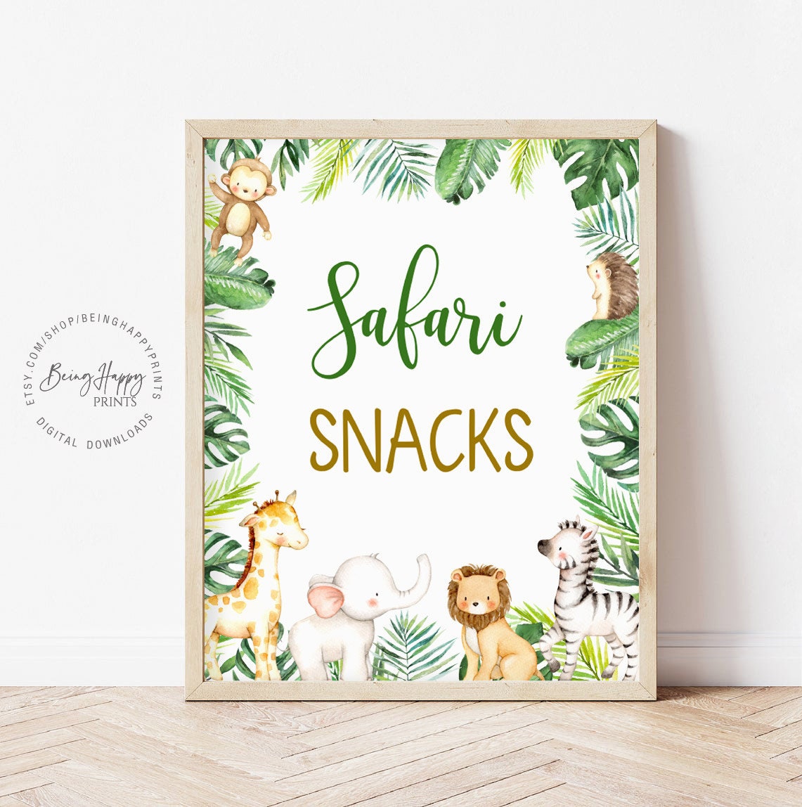 Safari Snacks Birthday Sign Jungle Animals Safari Snacks Sign | Etsy