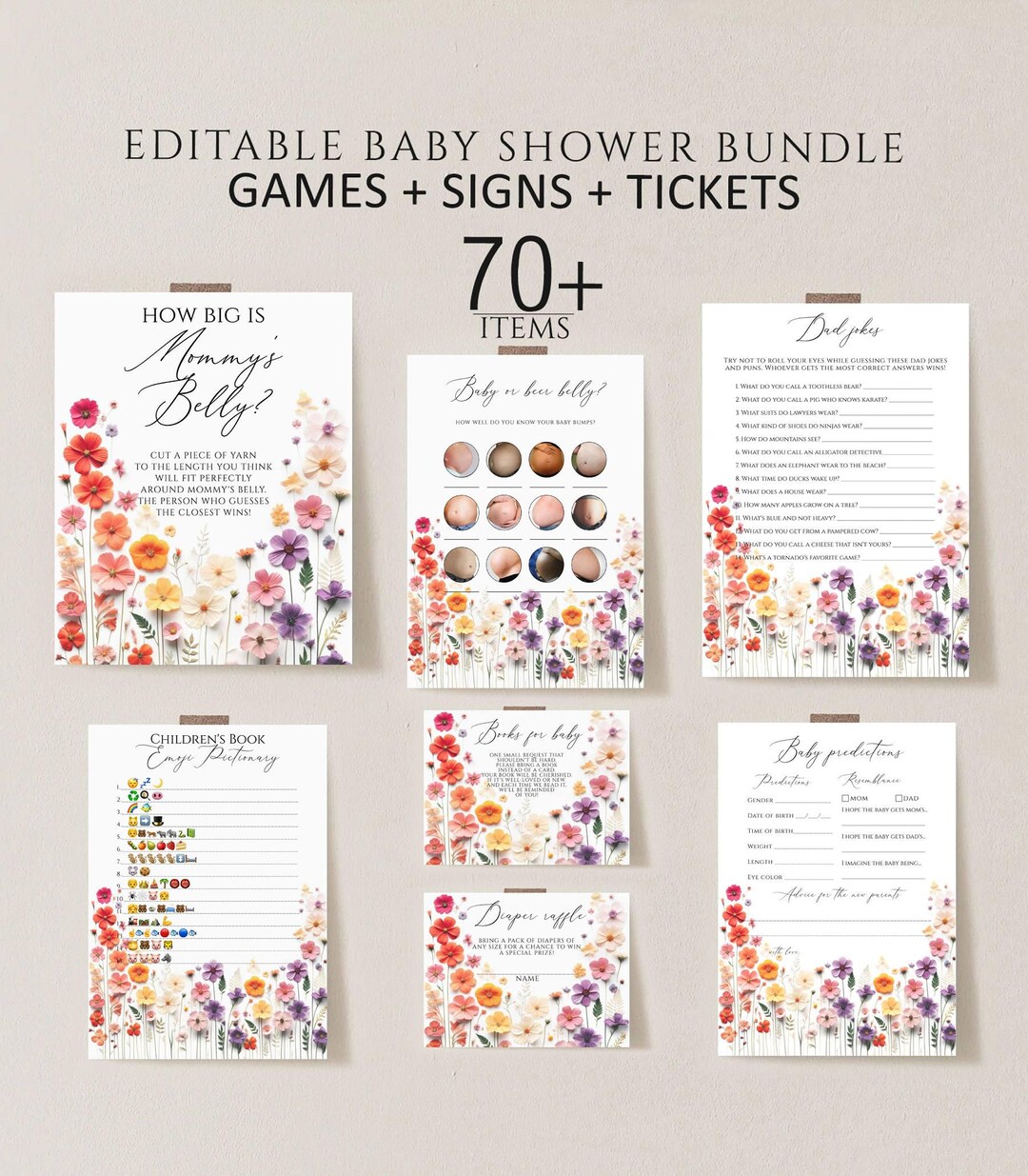 Wildflower Baby Shower Games Bundle, Floral Baby Shower Games Printable ...