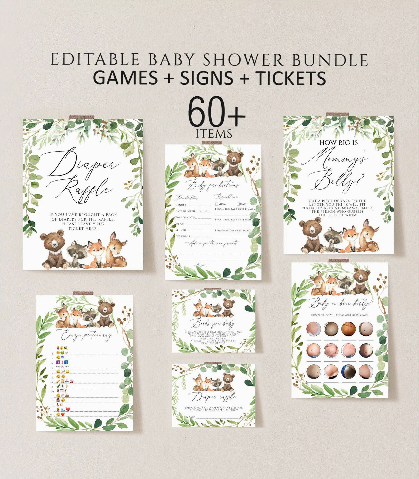 Woodland Baby Shower Games Bundle Woodland Animals Baby Shower | Etsy