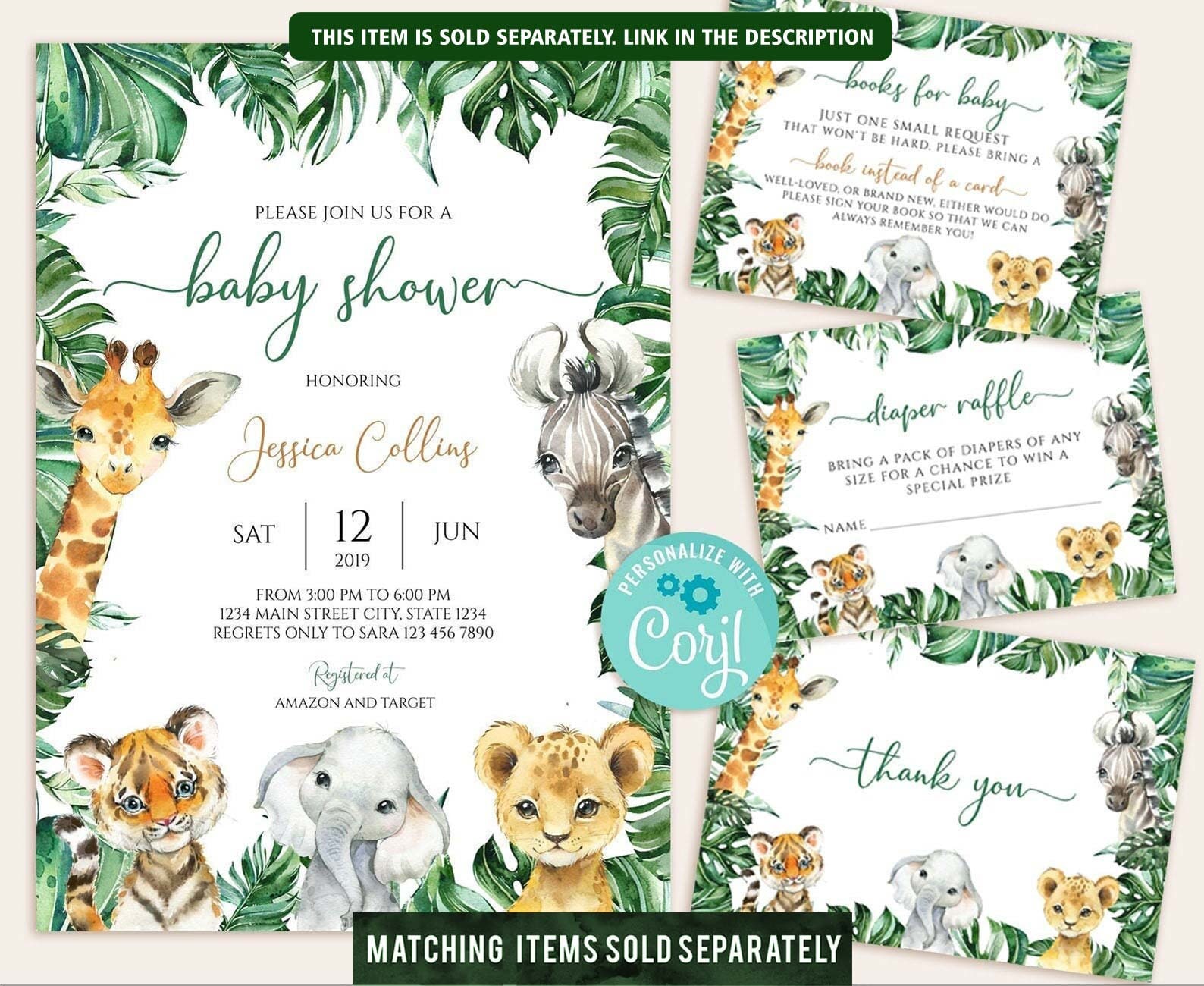 Safari Baby Shower Blank Bingo Cards