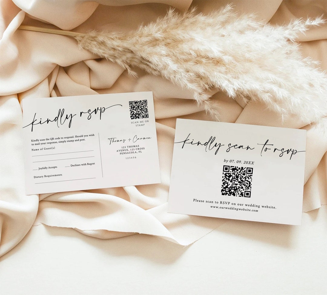 QR Code Response Card, RSVP Online, Modern Wedding Reply Card ...