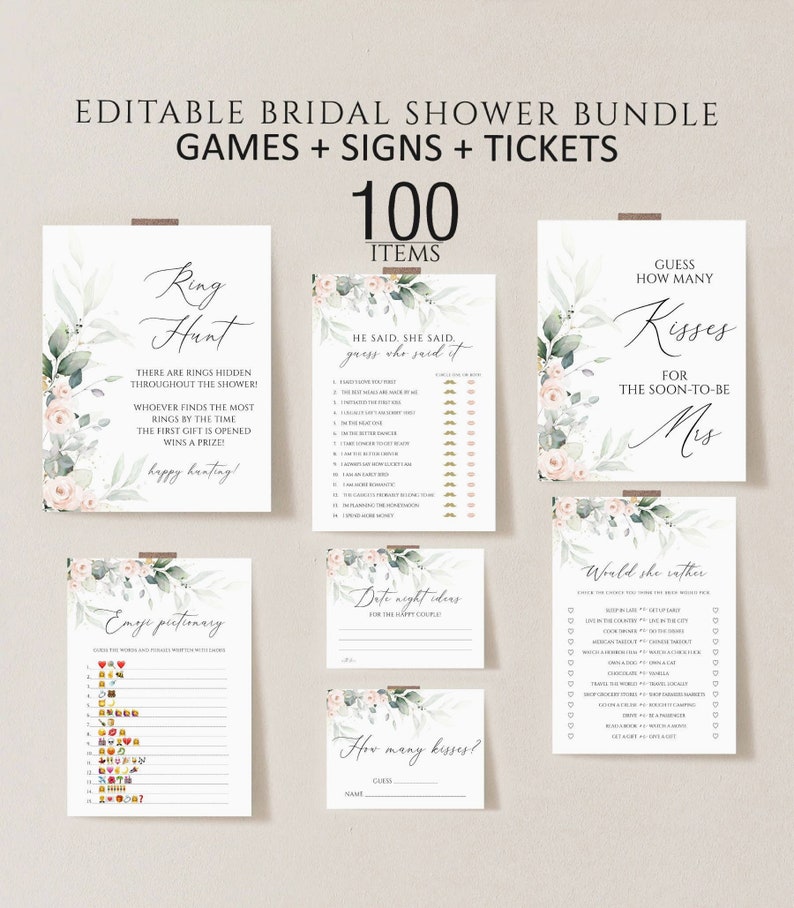 Pink Floral Bridal Shower Games, Signs, Tickets (editable) - Etsy