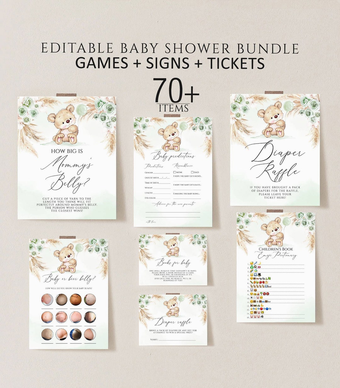 Teddy Bear Baby Shower Games,boy Baby Shower Game Bundle,bear Themed ...