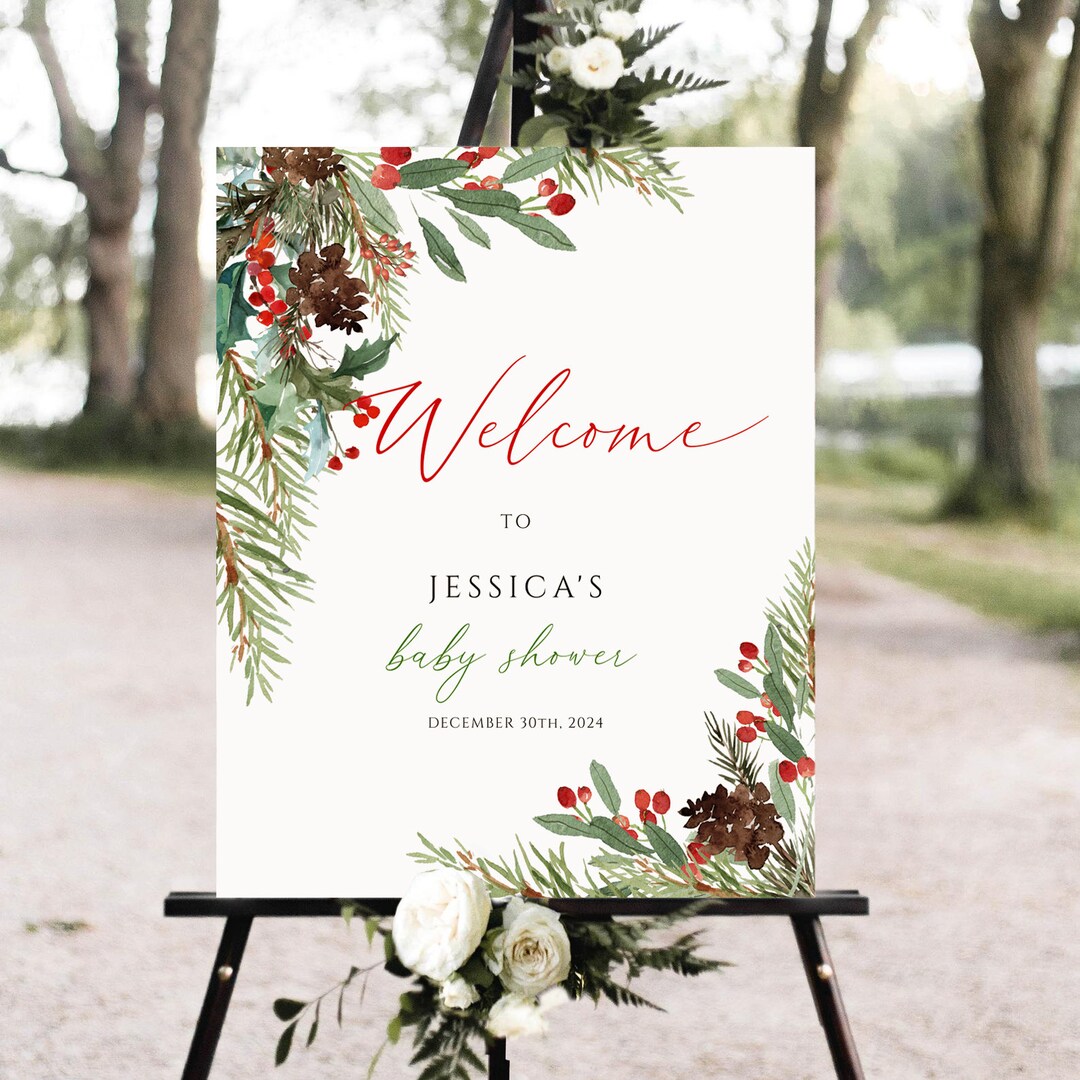 Christmas Welcome Sign, Winter Baby Shower Welcome Sign, Holiday Baby ...