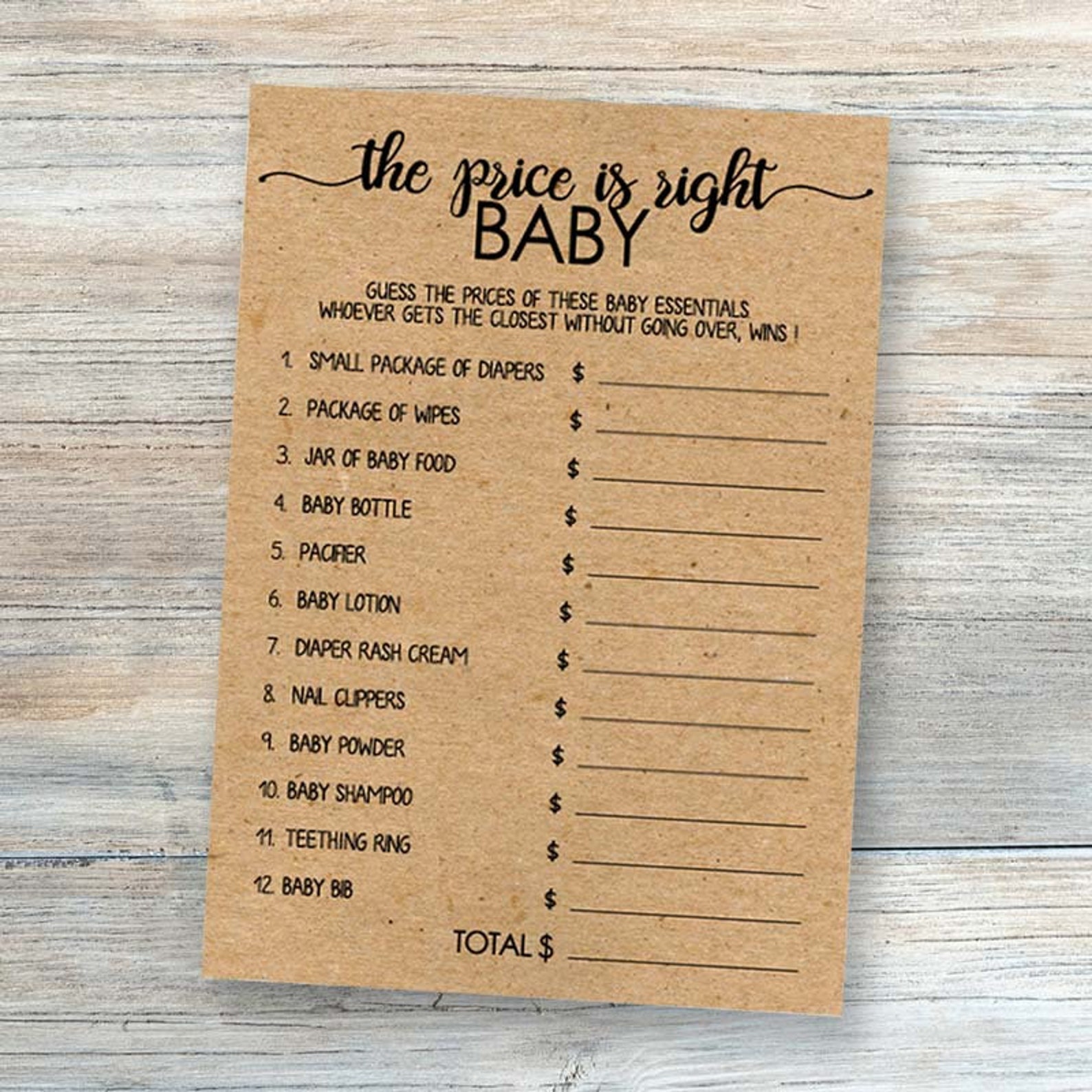 Rustic Baby Shower Games Printable, the Price is Right Baby Shower Game ...