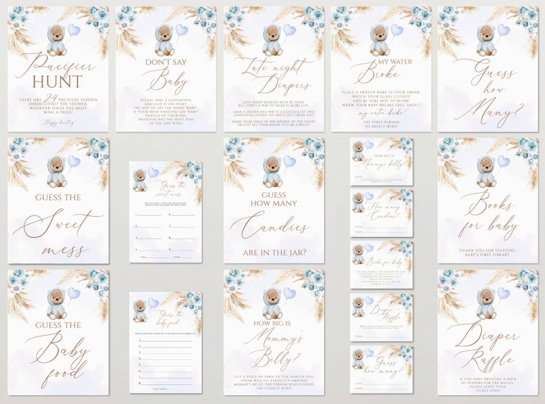Teddy Bear Baby Shower Games Boy Baby Shower Game Bundle - Etsy