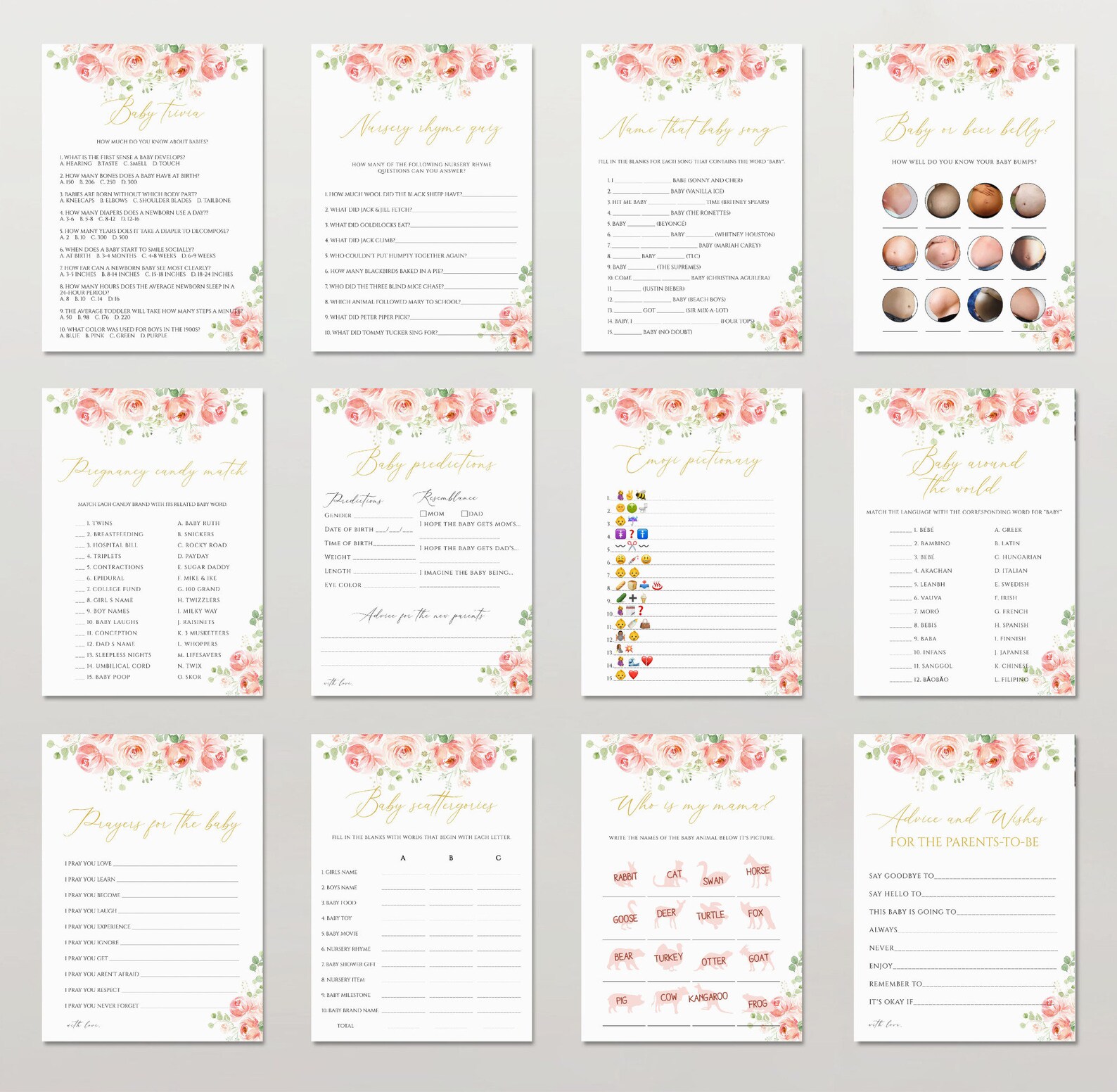 Blush Pink Floral Baby Shower Games Printable, Boho Baby Shower Game ...