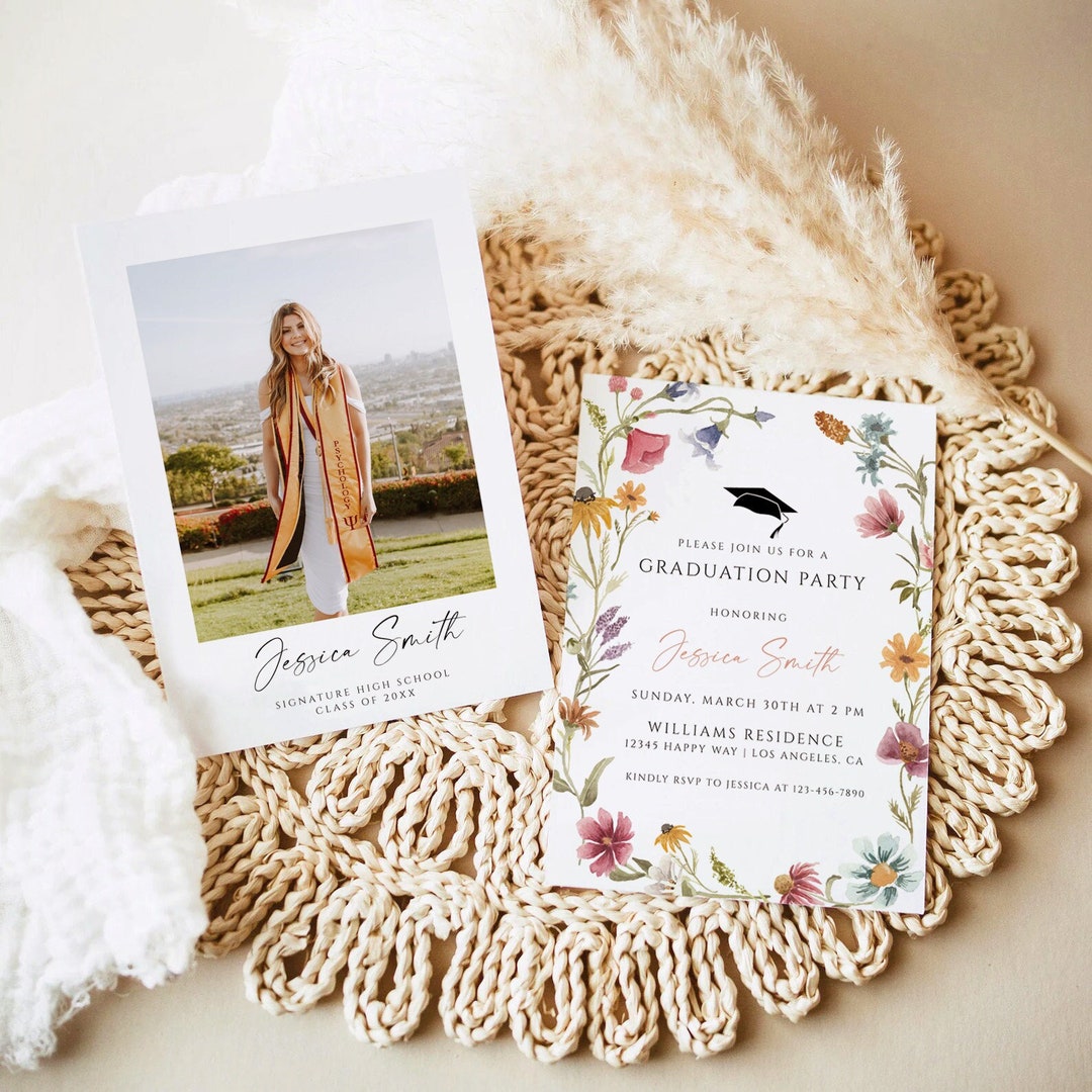 Wildflower Graduation Party Invitation, Wildflower Graduation ...