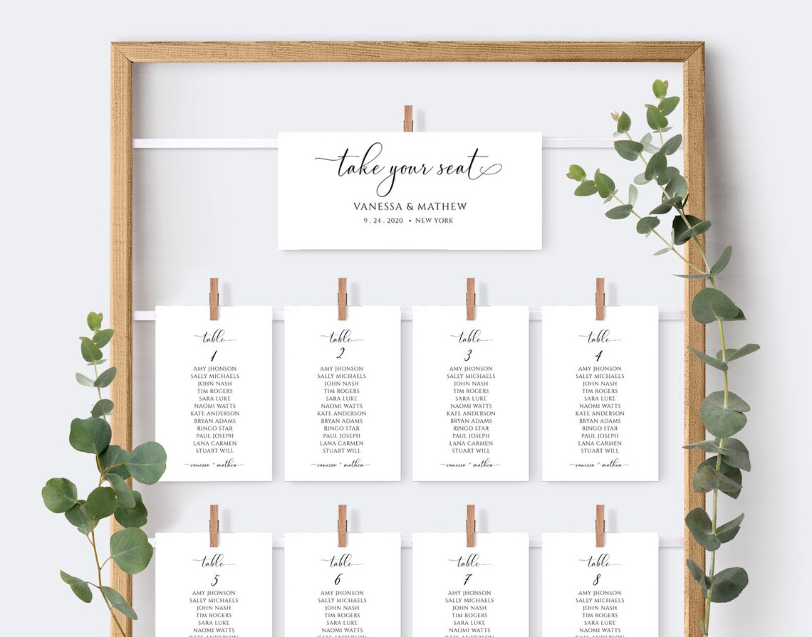 Wedding Seating Table Cards Poster Elegant Calligraphy - Etsy