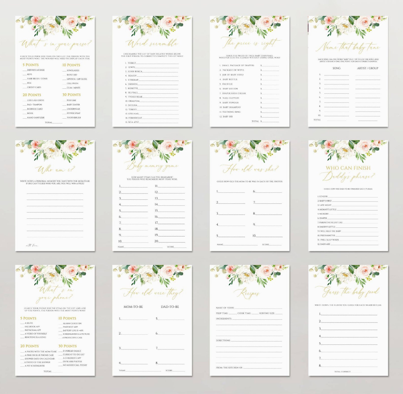 Floral Baby Shower Games Floral Baby Shower Games Bundle | Etsy