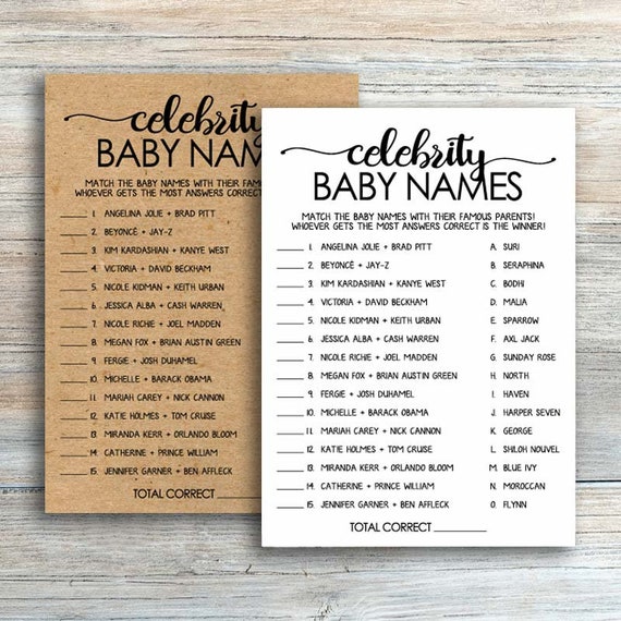 Celebrity Baby Name Game Celebrity Baby Shower Rustic Baby - Etsy