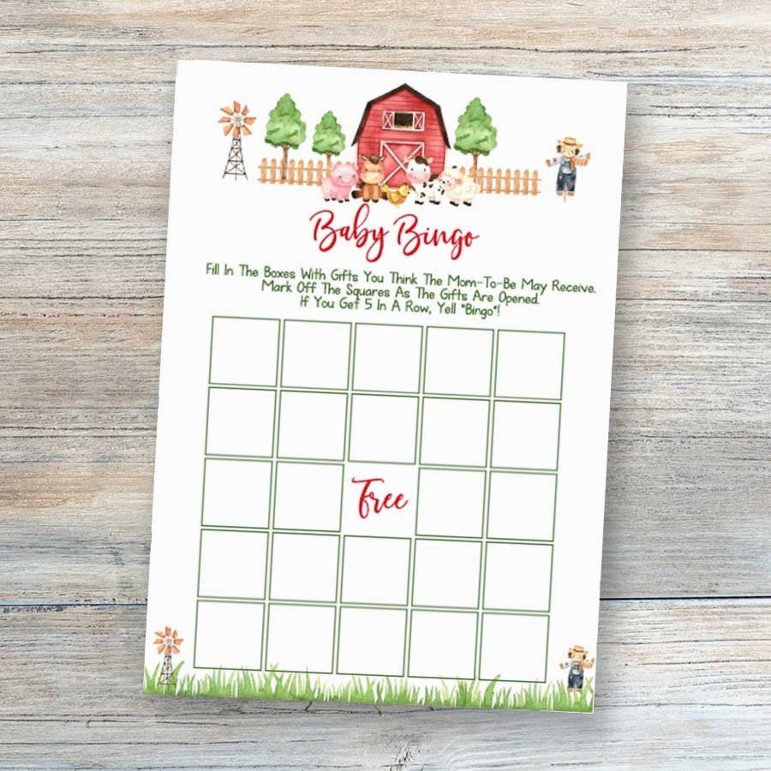 Farm Animal Baby Shower Bingo Cards Instant Download Bingo | Etsy