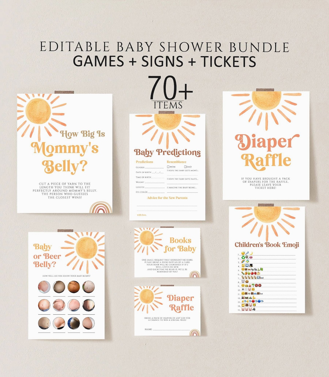 Editable Sun Baby Shower Games Bundle, Here Comes the Sun Baby Shower ...