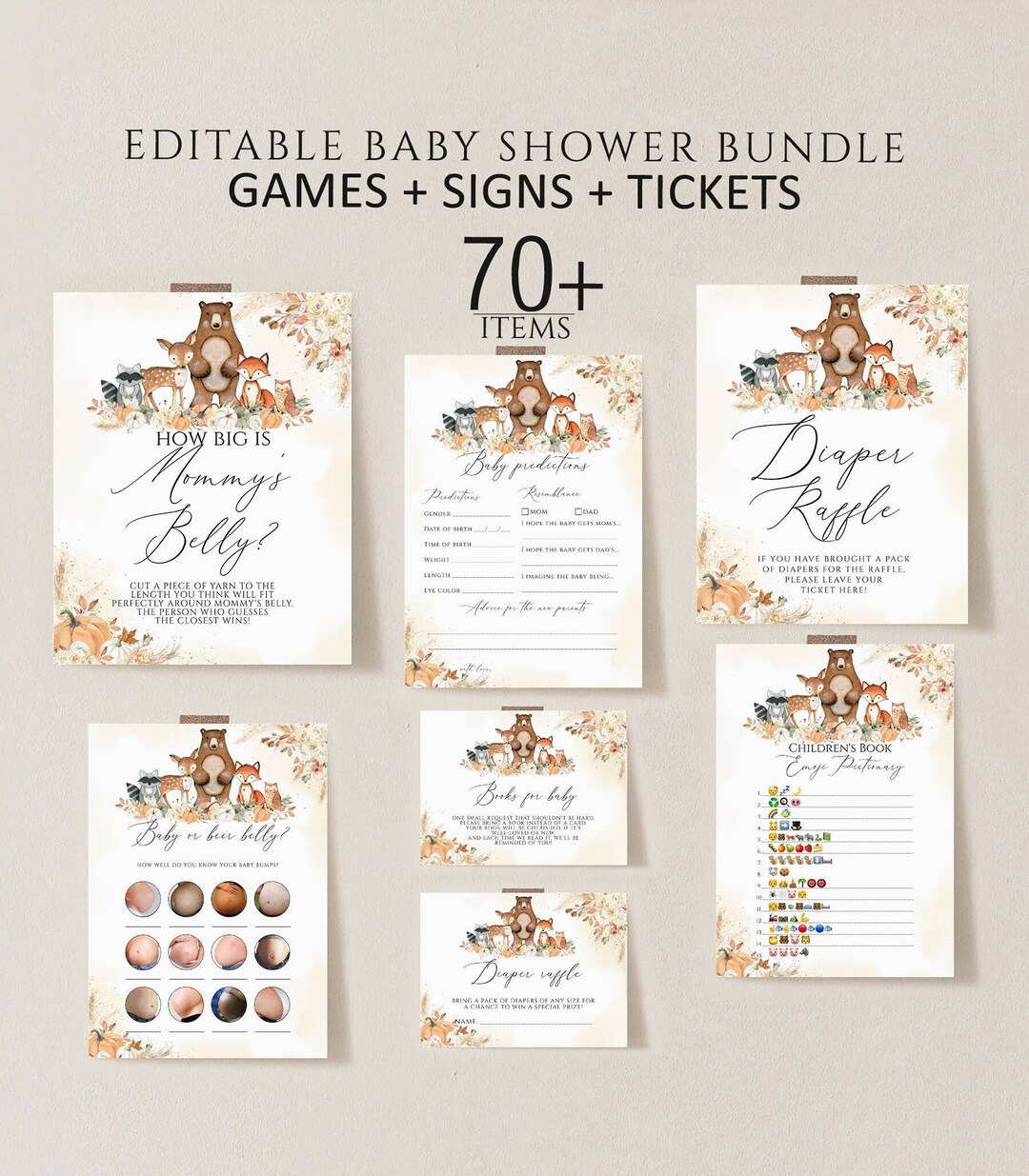 Editable Fall Woodland Baby Shower Game Bundle, Oh Boy Woodland Baby ...