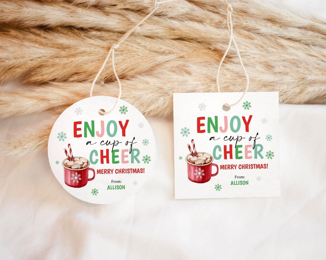 Enjoy a Cup of Cheer Christmas Gift Tag Printable, Hot Cocoa Mug ...