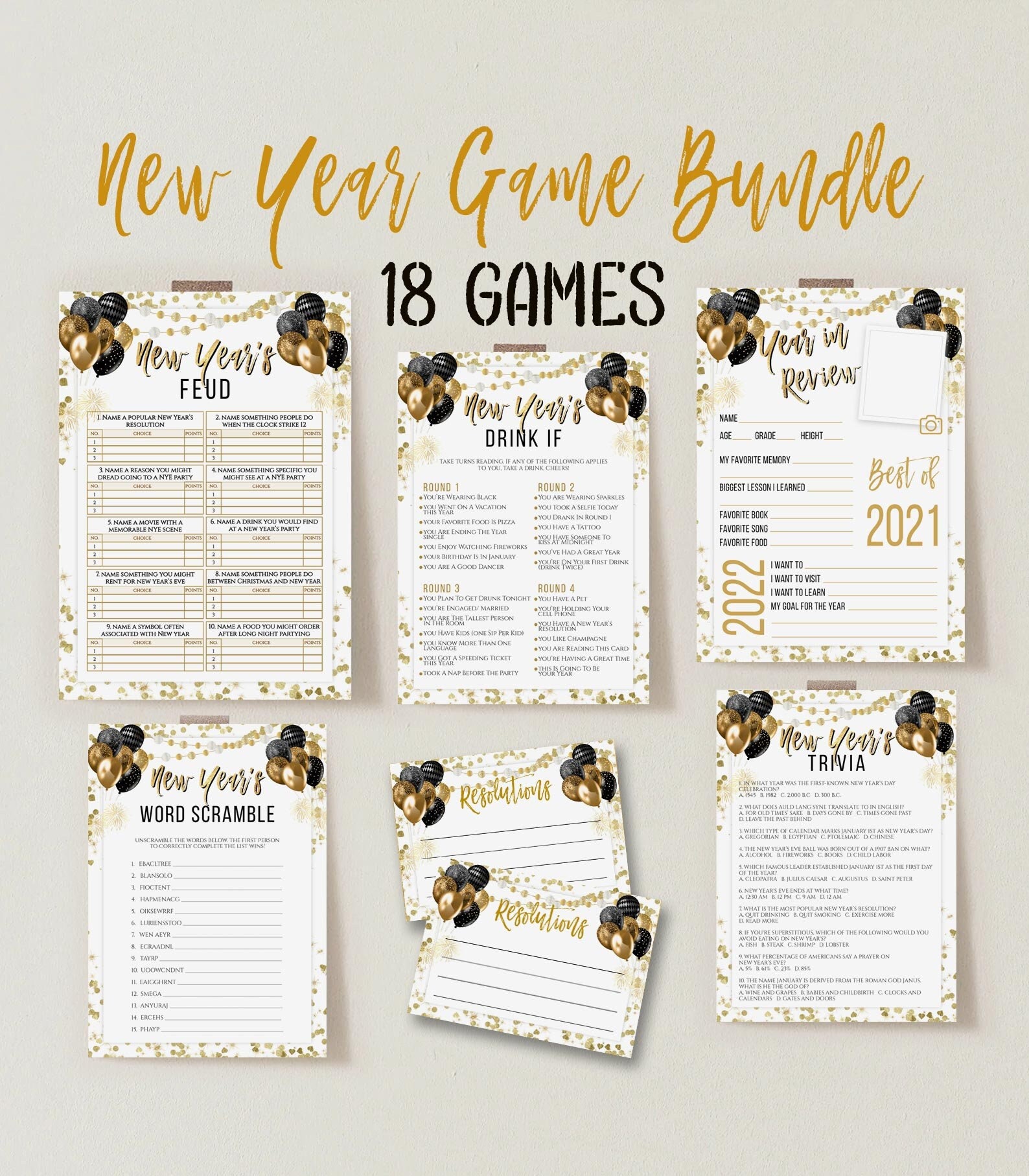 New Years Eve Game Bundle, New Years Eve Party Games, New Years Games ...