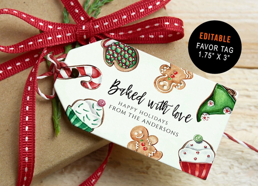 Baked With Love Tag, Christmas Tag, Cookie Exchange Tag, Holiday Gift ...