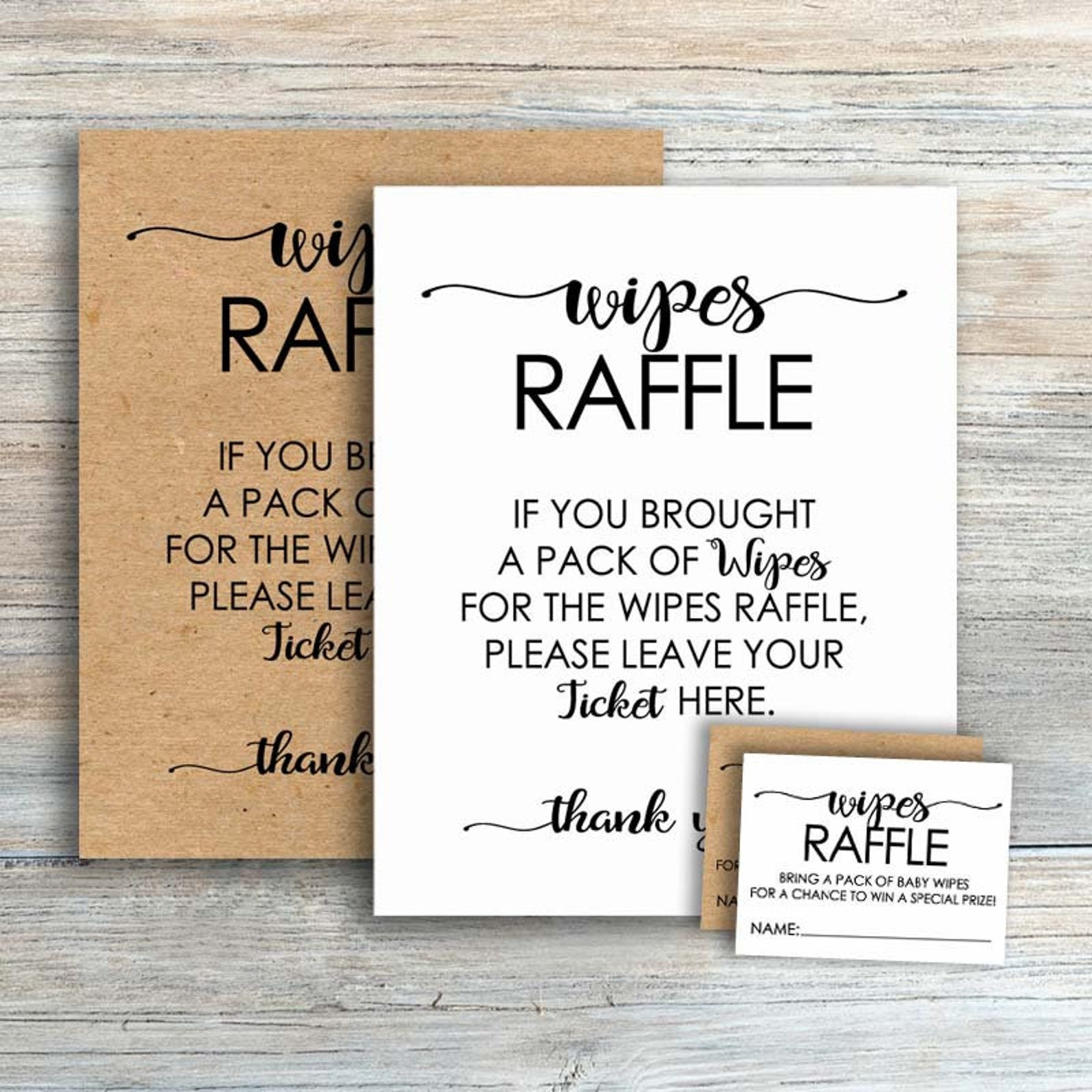Wipes Raffle Ticket Printable - Rustic Baby Shower Game (digital ...