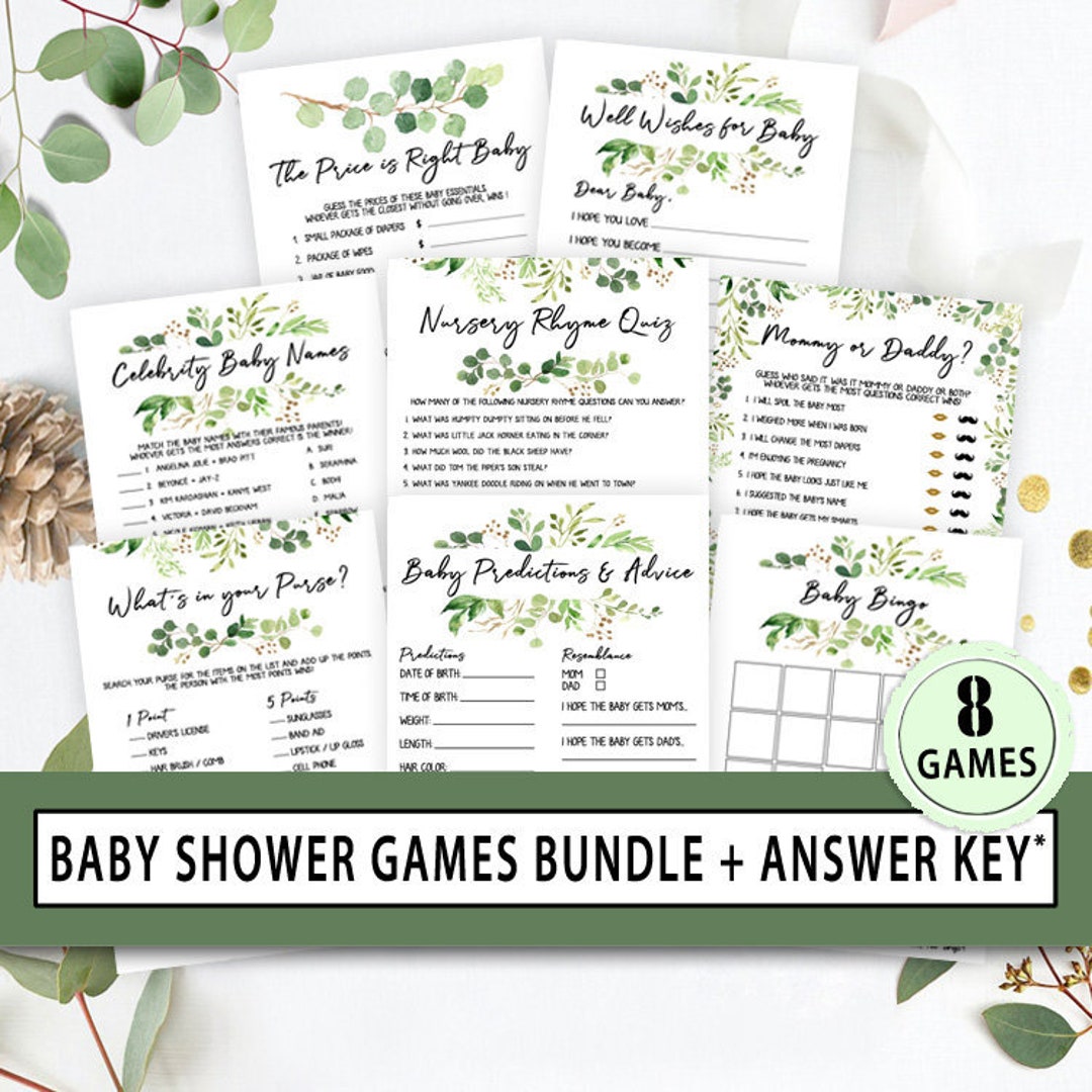 Greenery Baby Shower Games Bundle Green Foliage Baby Shower - Etsy