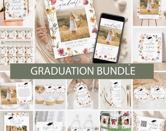 Boho Graduation Party Bundle, Blush Pink Girl Graduation Invite Set ...