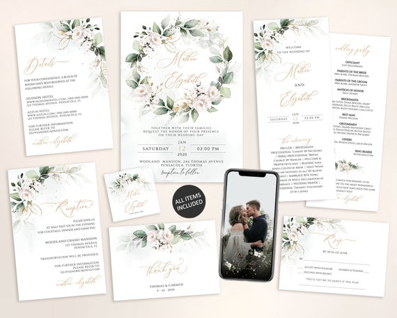 Printable Wedding Invitation Set Template Download Wedding - Etsy