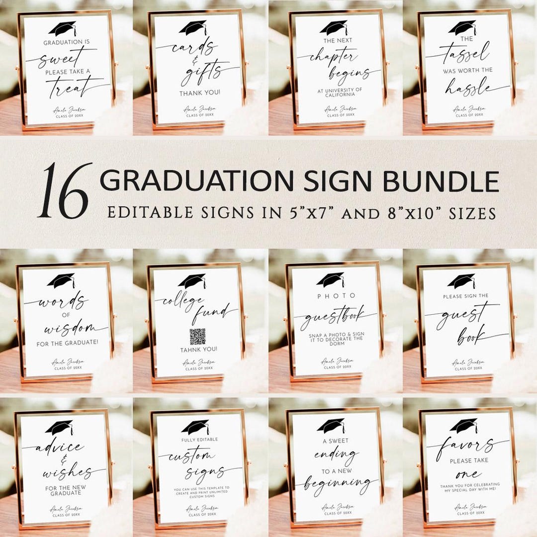 Editable Graduation Party Signs Template Bundle, Printable Graduation ...