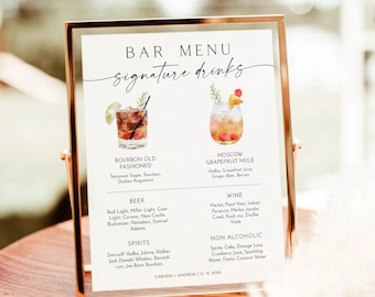 Signature Drink Sign, Bar Menu Template, Minimalist Printable Bar Menu ...
