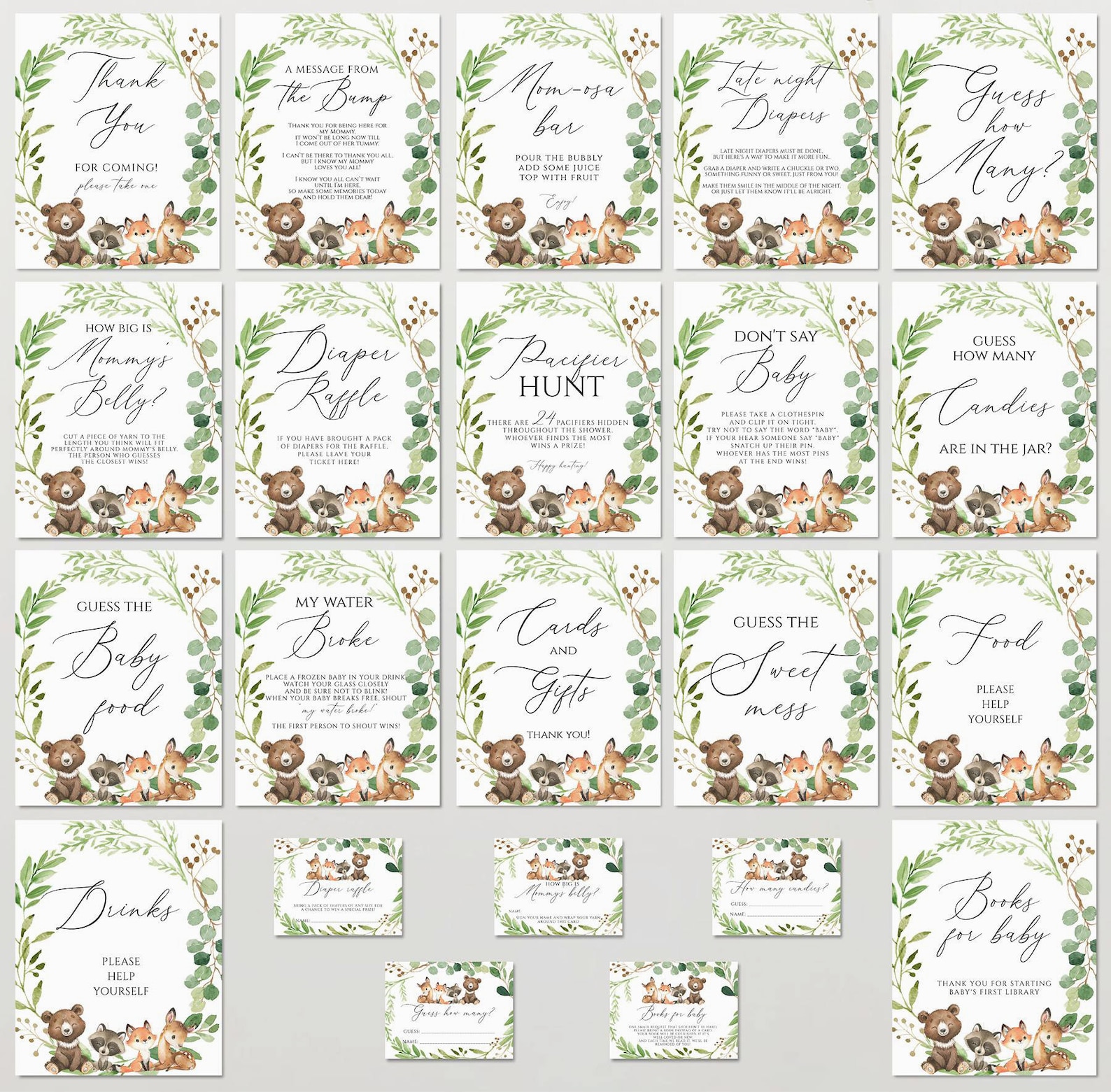 Woodland Baby Shower Games Bundle, Forest Animals (printable Instant ...