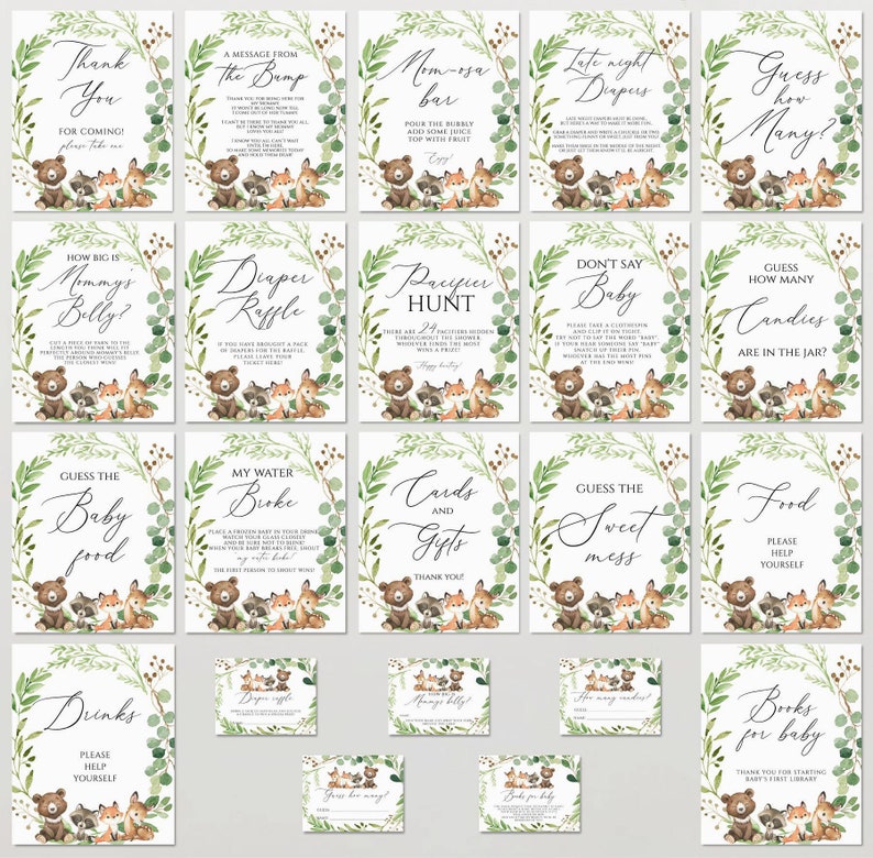 Woodland Baby Shower Games Bundle Woodland Animals Baby Shower - Etsy