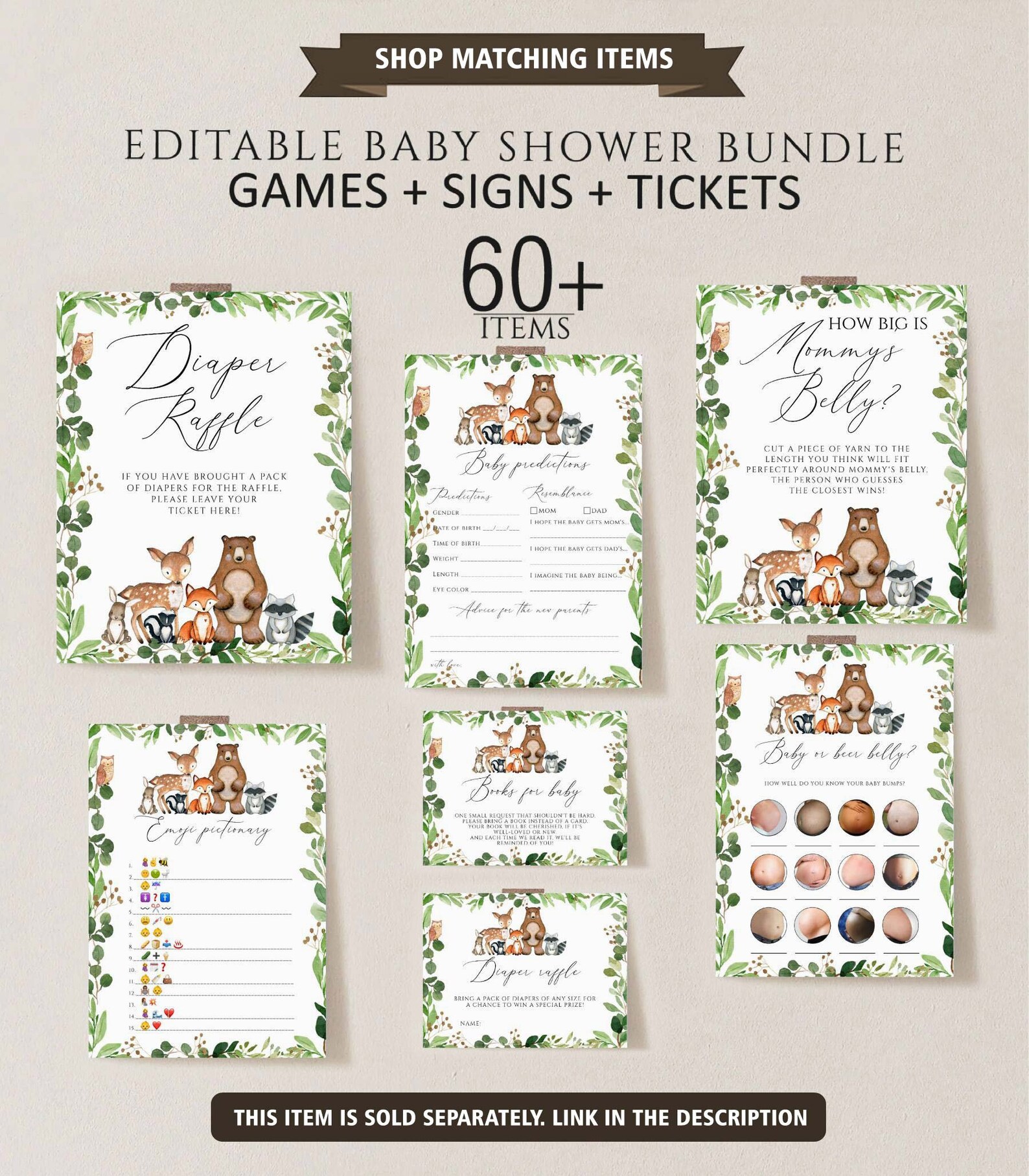 Woodland Baby Shower Games Name the Baby Animals Game | Etsy