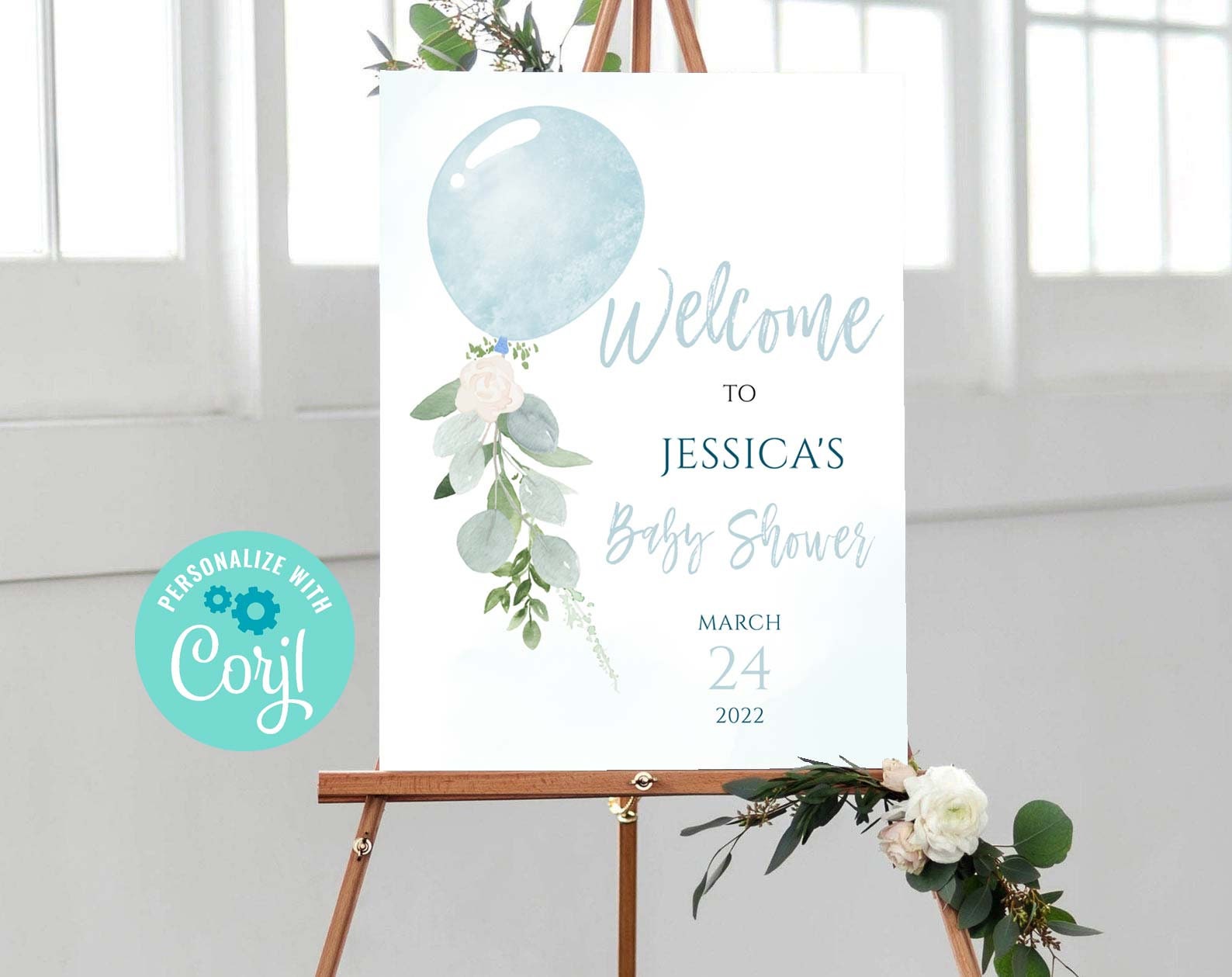 Blue Balloon Baby Shower Welcome Sign Template Boy Baby Shower - Etsy