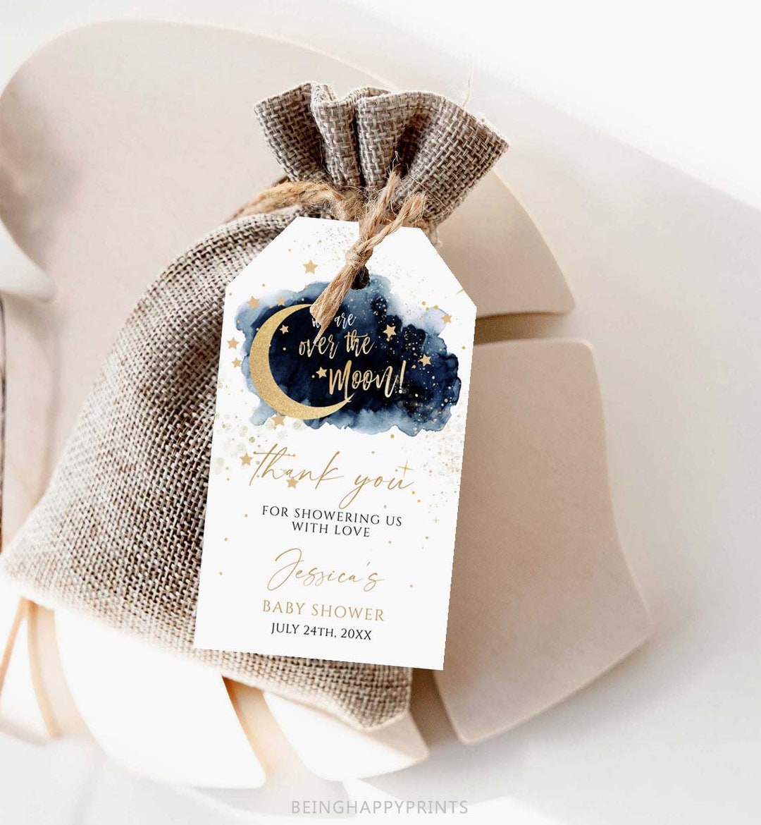 Over the Moon Baby Shower Favor Tags, Moon and Stars Baby Shower Favor ...