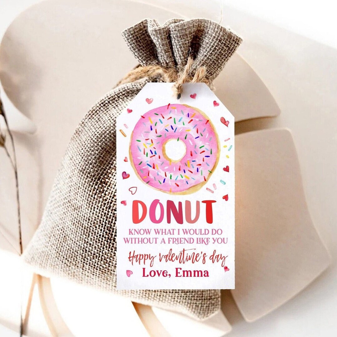 Donut Valentine Tag, Classroom Valentine's Day Gift Label Donut Kids ...