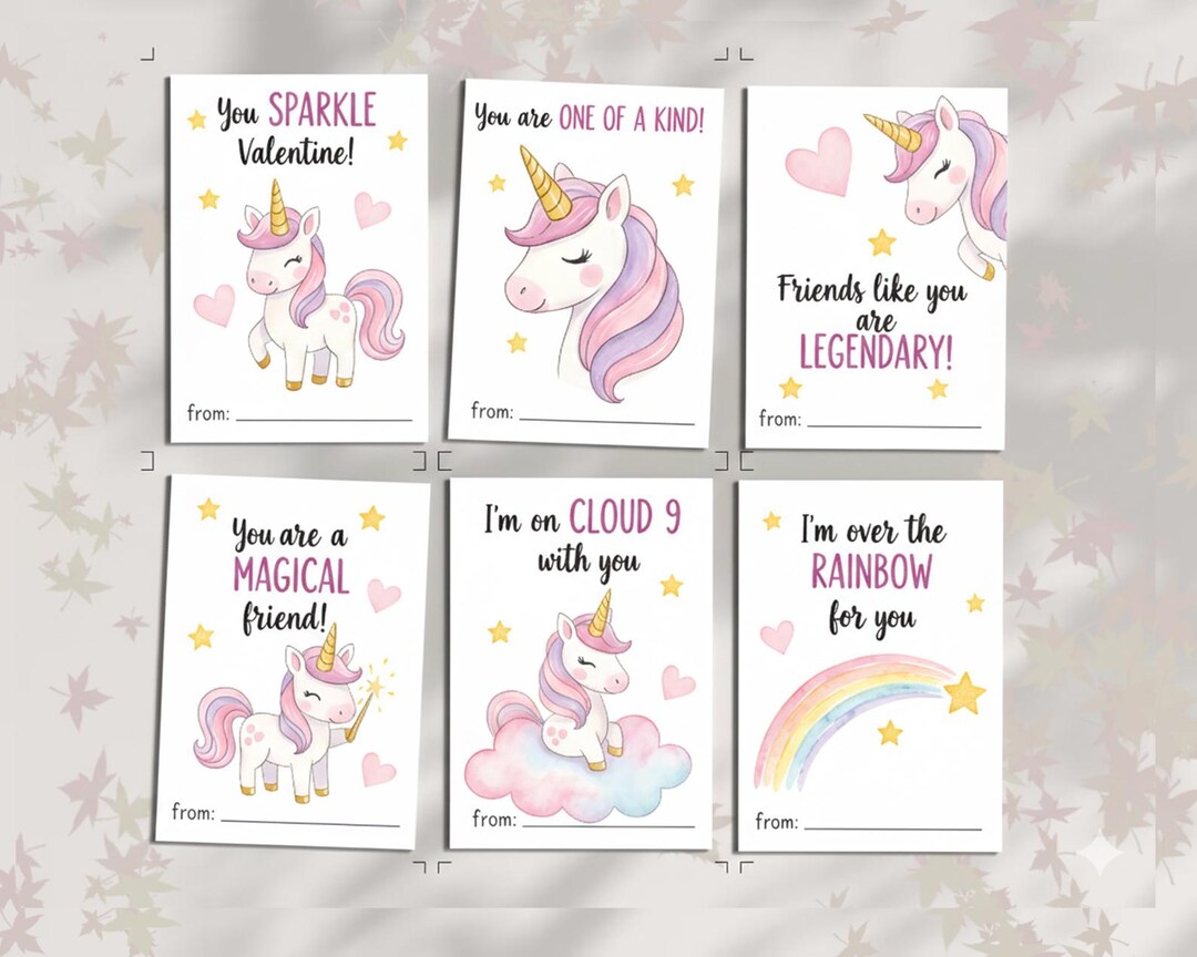 Unicorn Valentine's Day Cards for Kids, Classroom Gift Tags (digital ...