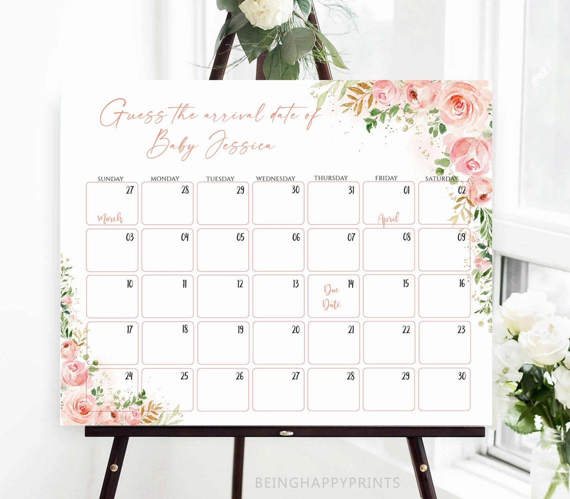 Pink Floral Baby Due Date Calendar Guess Baby's Birth - Etsy