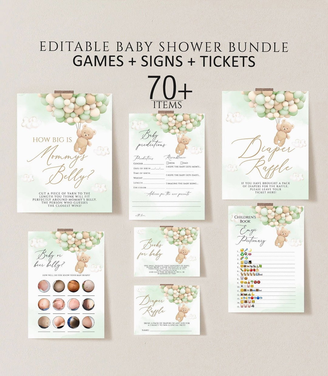 Teddy Bear Baby Shower Games Printable, Editable Baby Shower Games Bundle, Baby Shower Games ...